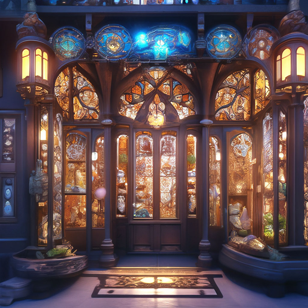 "Magic shop, outside view, entrance to the store, magic, glass casting ...