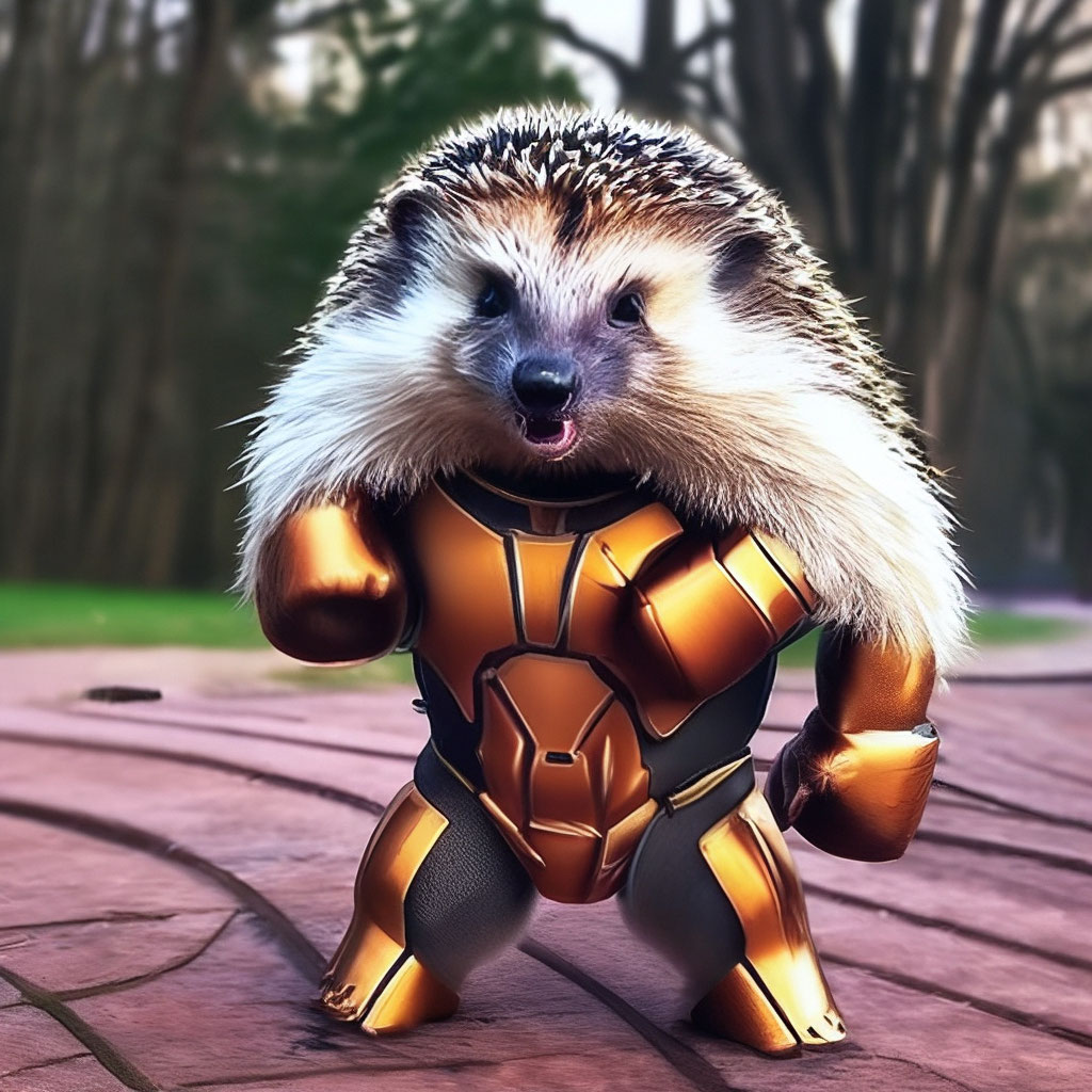 "A hedgehog with muscles like a human" — image created in Shedevrum