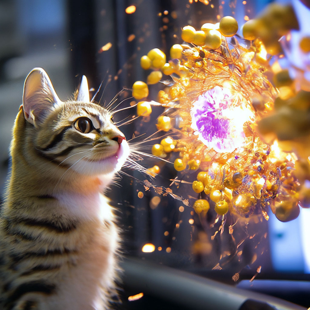 "A cat particle collides with a capybaroparticle in the hadron collider ...