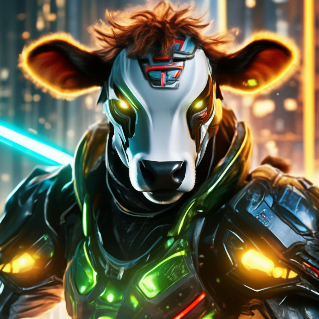 "Mutant ninja cows" — image created in Shedevrum