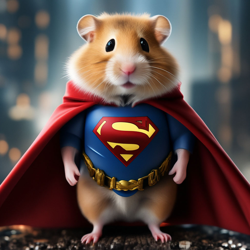 "A hamster in a Superman costume. The human body" — image created in ...