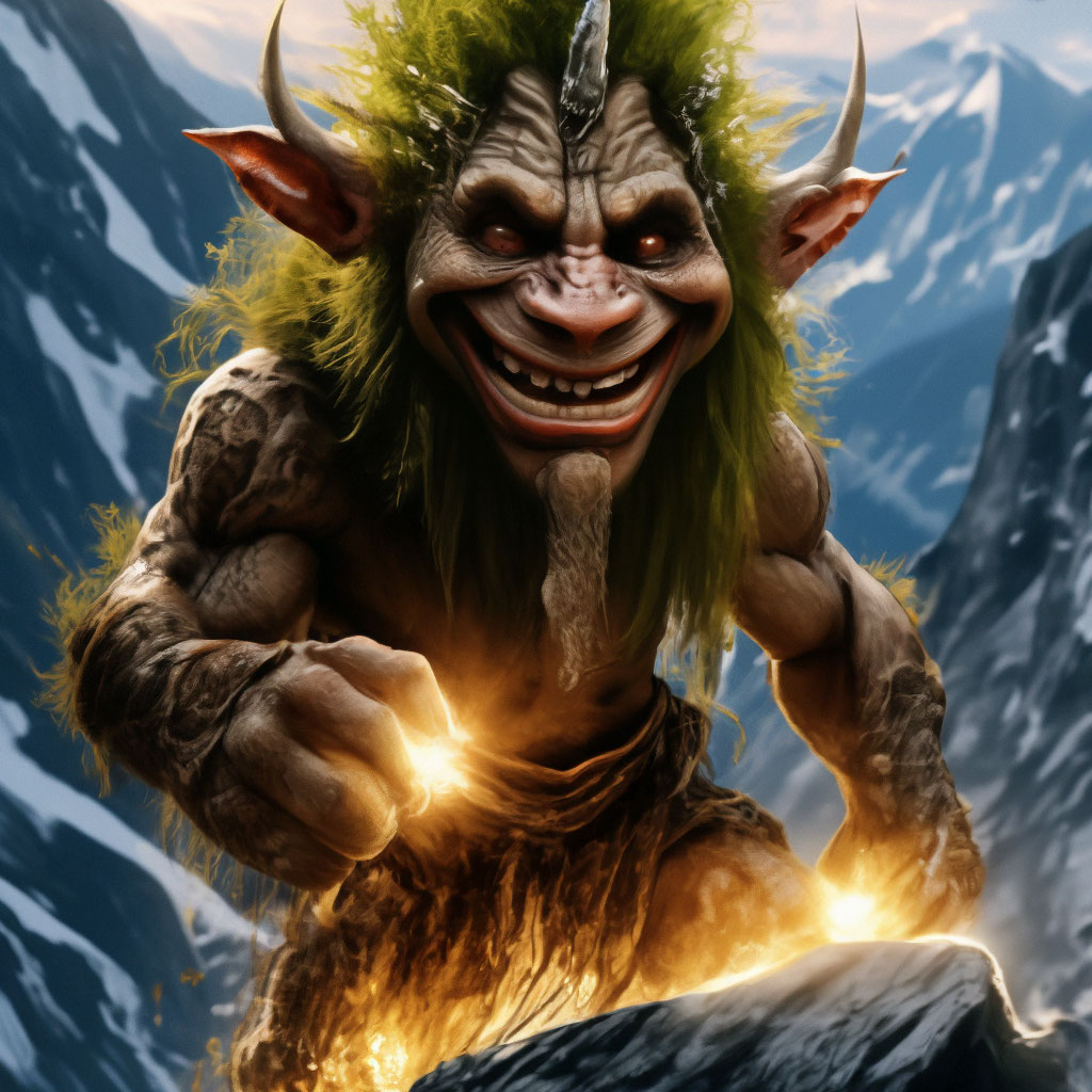 "Fabulous troll with huge eyes smiles ultrarealism clear drawing ...