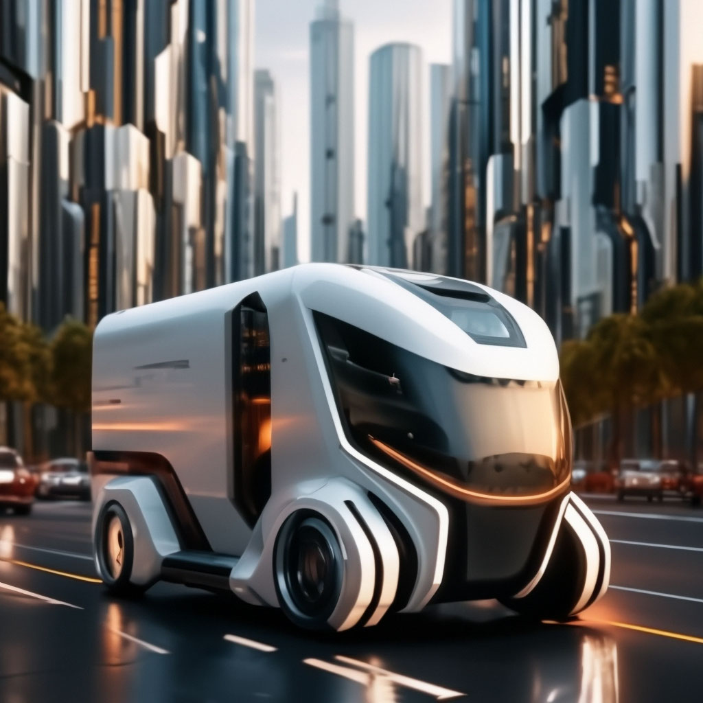 "Futuristic mail truck robot city of the future megalopolis" — image ...