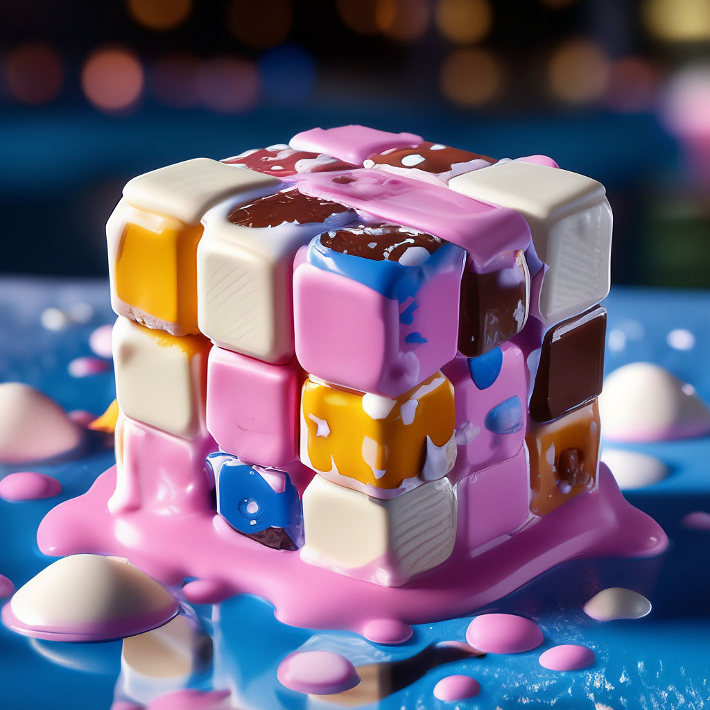 "Rubik's cube of melted ice cream, photorealism, high detail, fantasy ...
