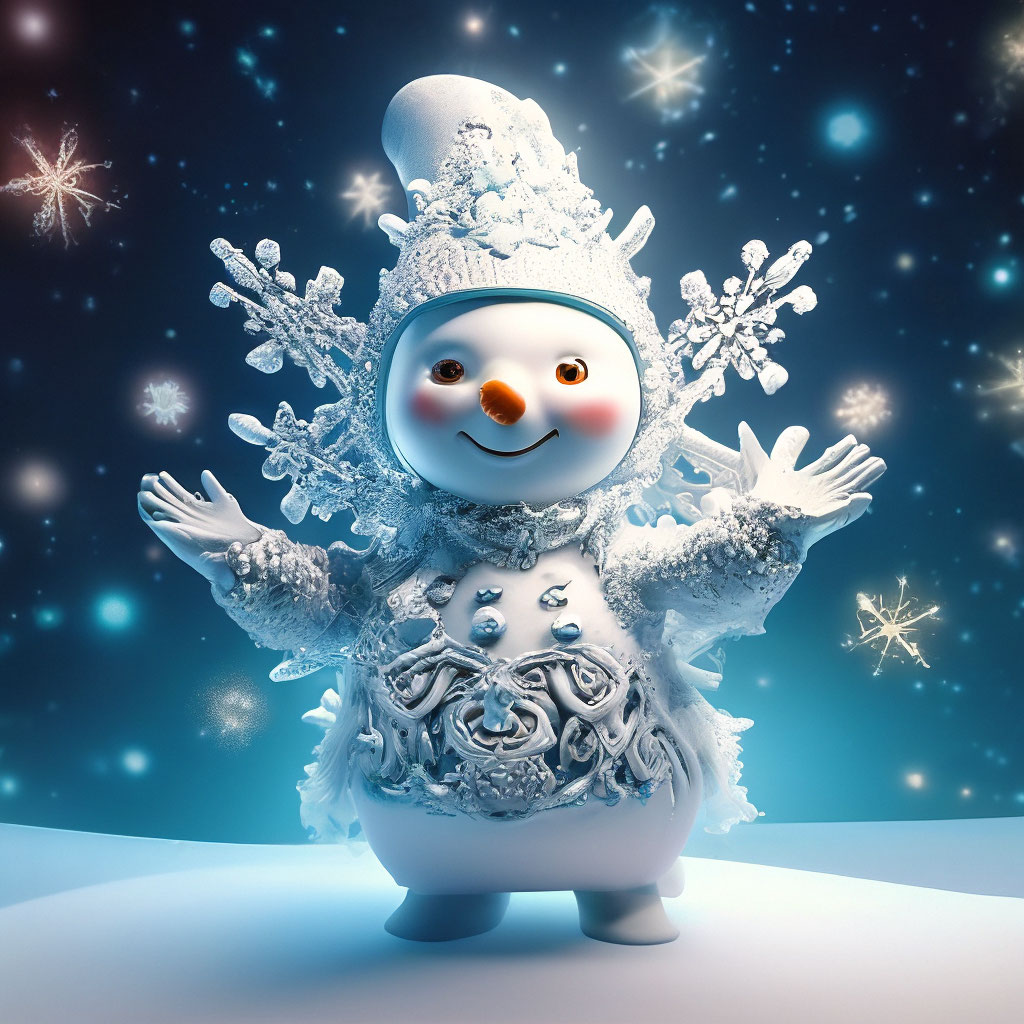 "Anthropomorphic humanoid apple-snowman furry of snowflakes, inside the ...