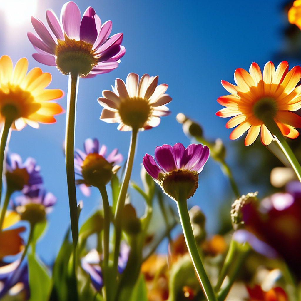 "Mini world: wildflowers, macro photography, bottom-up view, flower ...