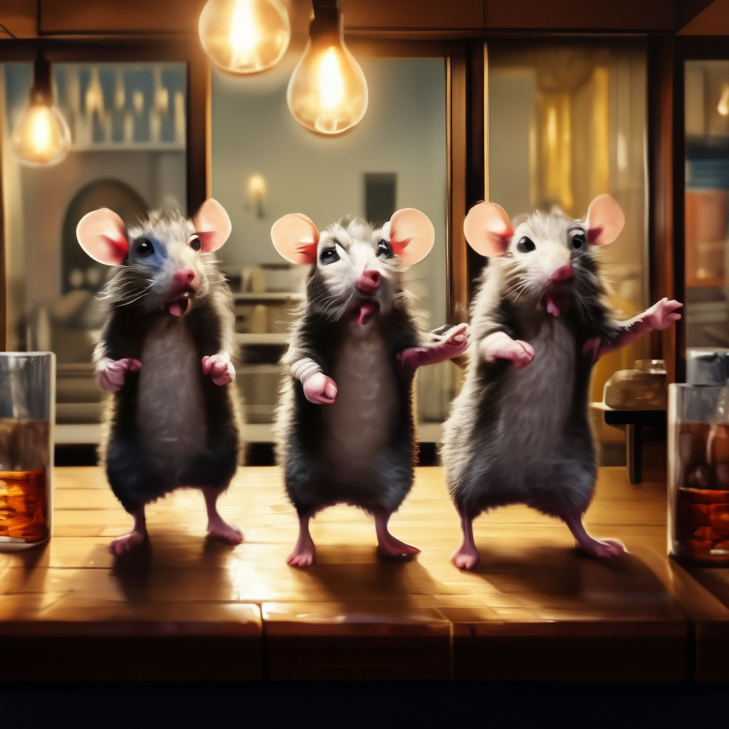 "Rats are dancing on the bar" — image created in Shedevrum
