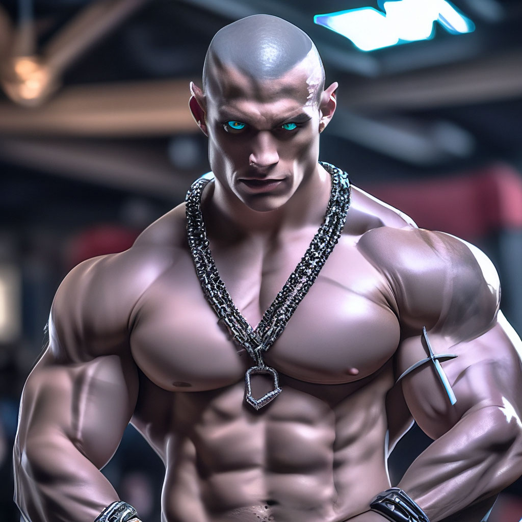 "Warcraft elf bodybuilder gray skin scarlet eyes in chains young guy ...