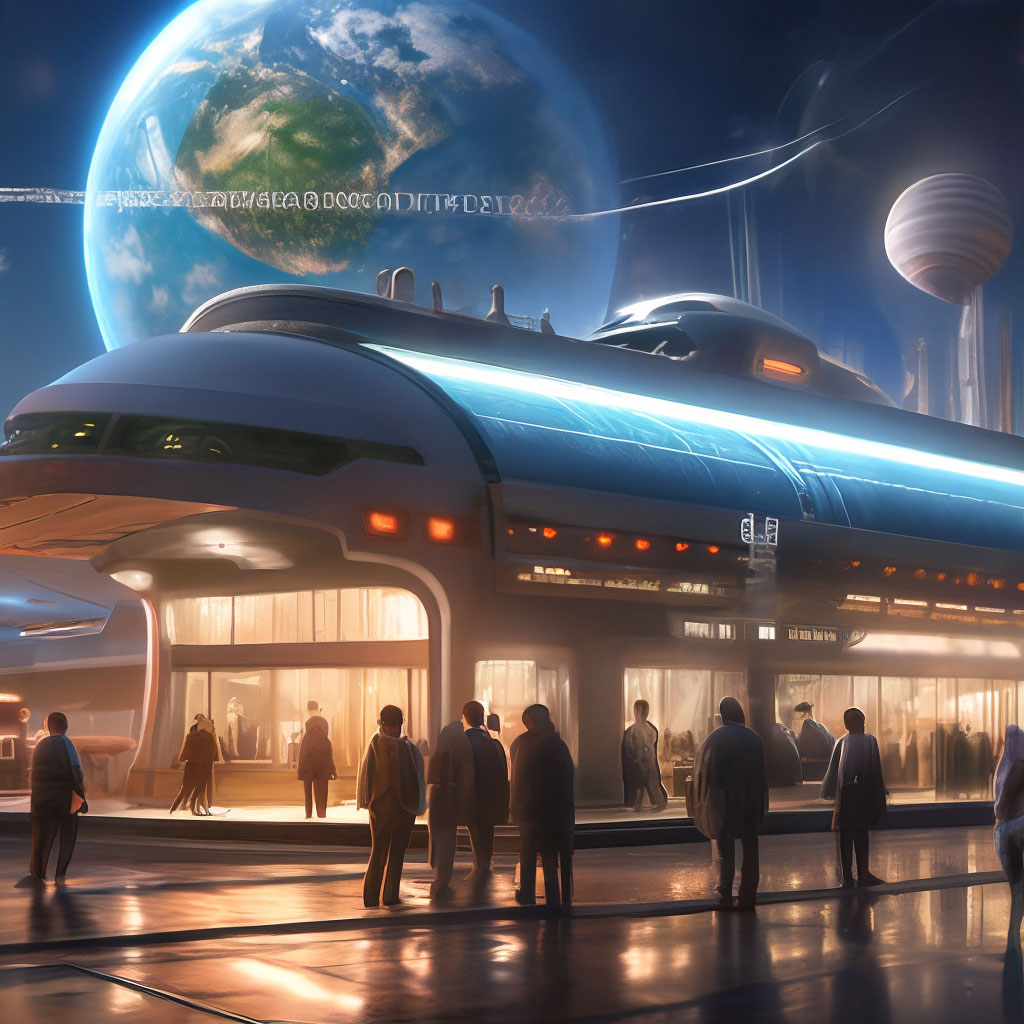 "Generating the world at the station" — image created in Shedevrum
