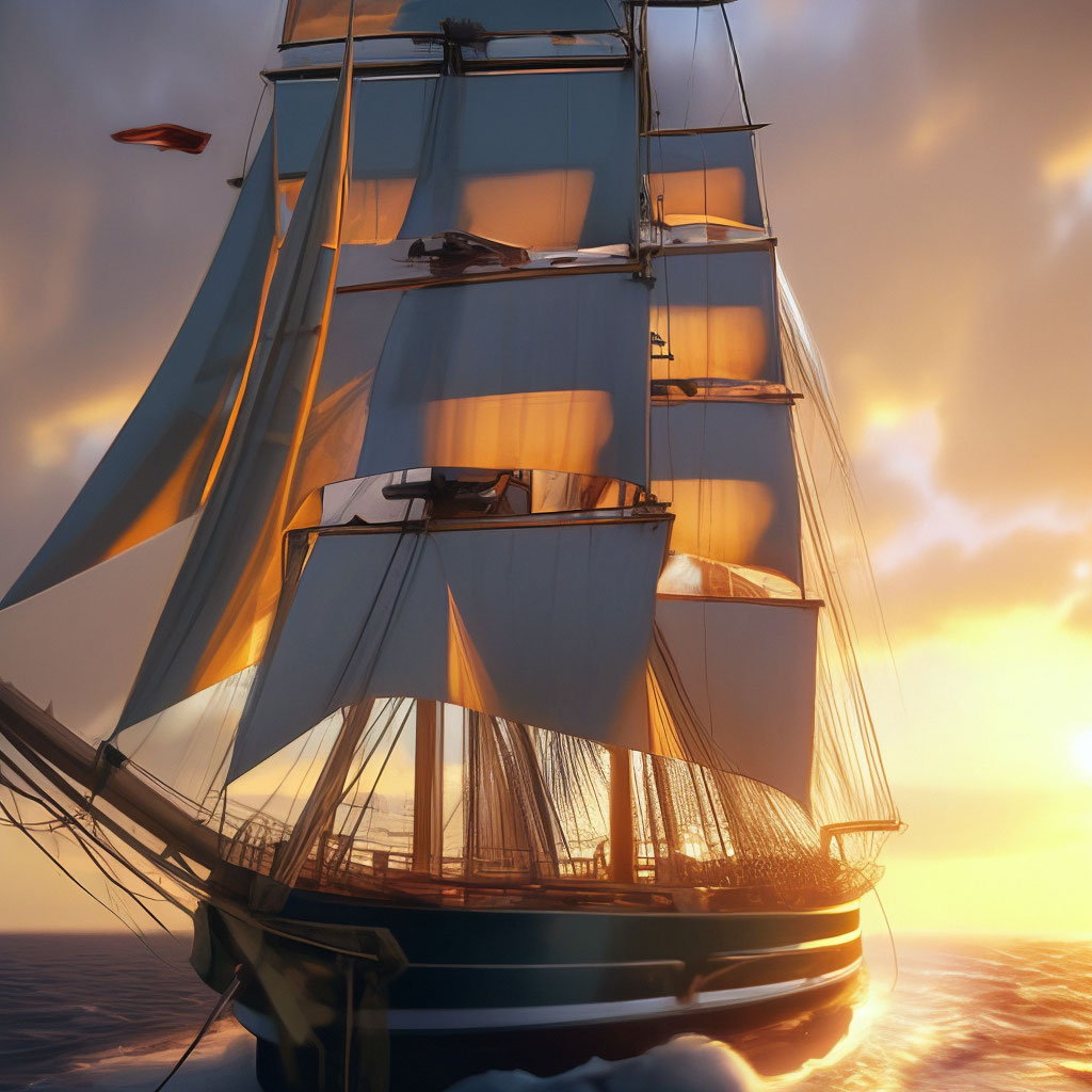 "Sailing ship, high resolution, realistic, close-up, bright lighting ...