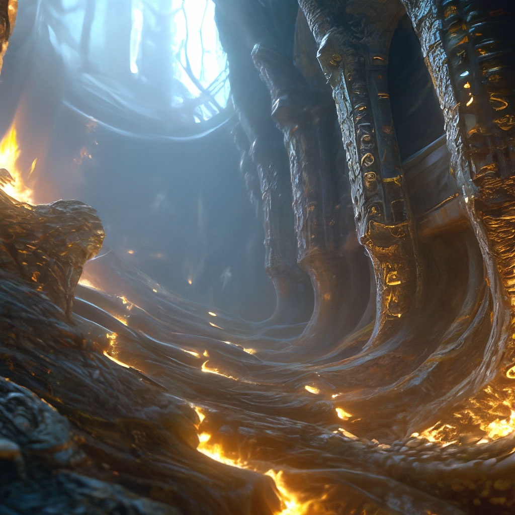 "The ninth shaft side view from below, careful drawing of textures ...