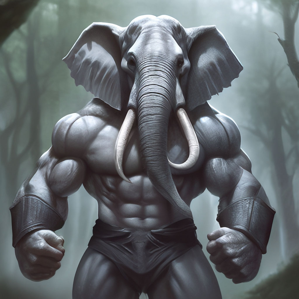 "Giant muscular anthropomorphic grey elephant bodybuilder MMA fighter ...