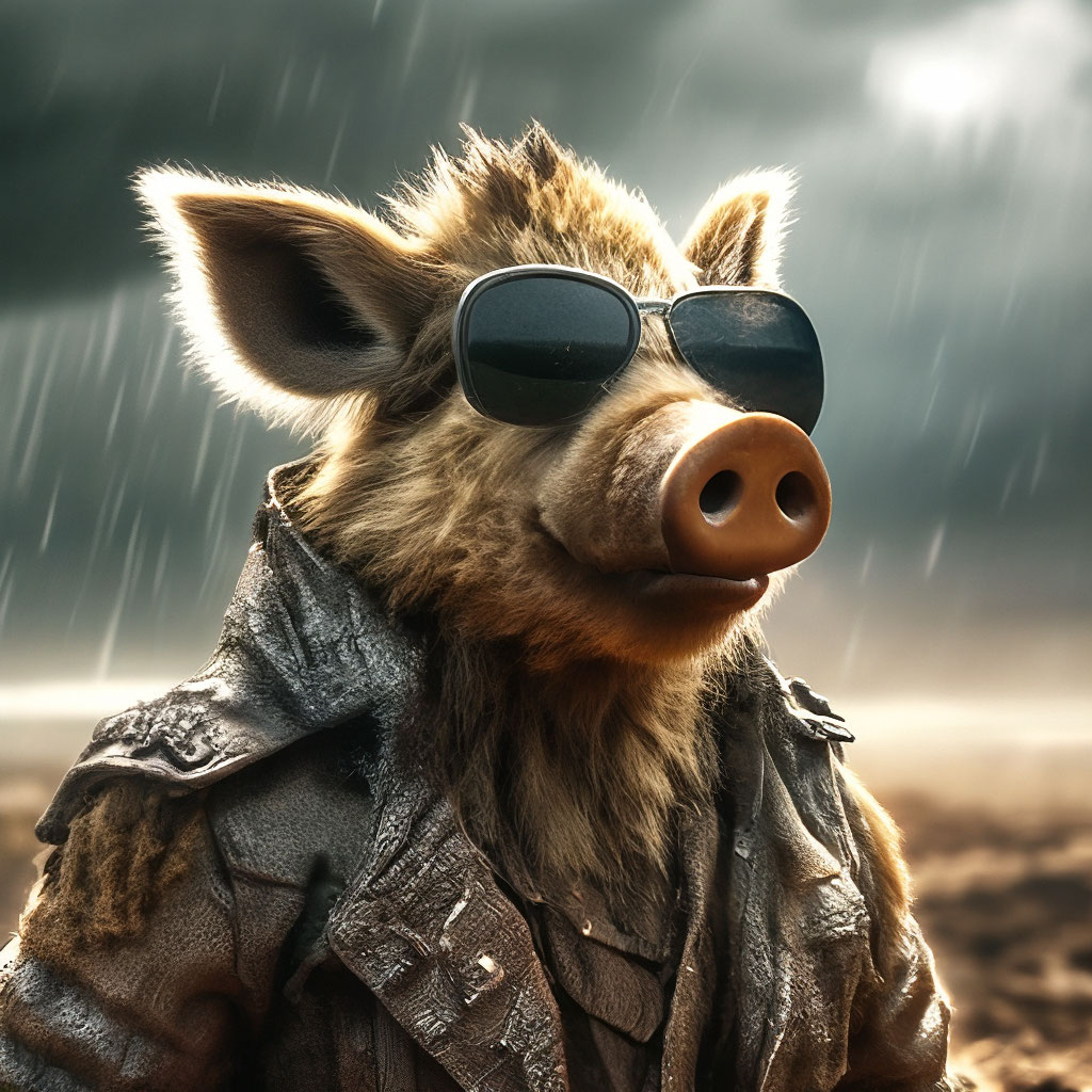 "Anthropomorphic cool boar in sunglasses" — image created in Shedevrum