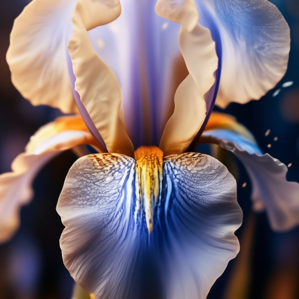 "Iris flower, epic, filigree, delicate, layering, hyperdetalization ...