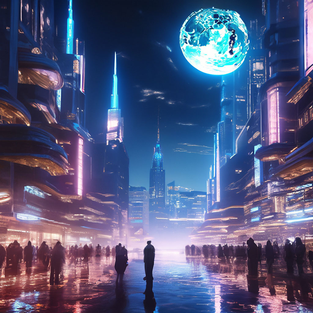 "Cyber moon in cyber city" — image created in Shedevrum