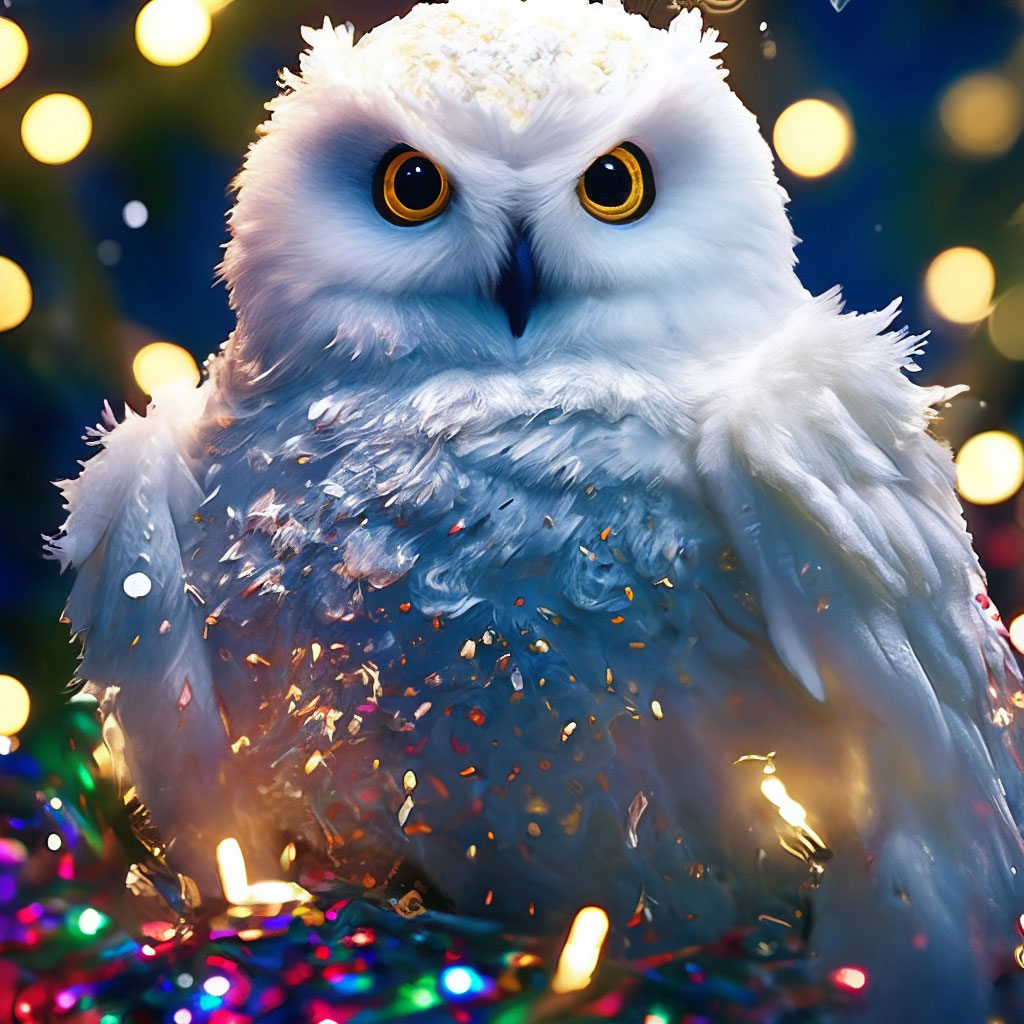 "💫 @Foxykiss beautiful fluffy white owl wrapped in a Christmas garland ...