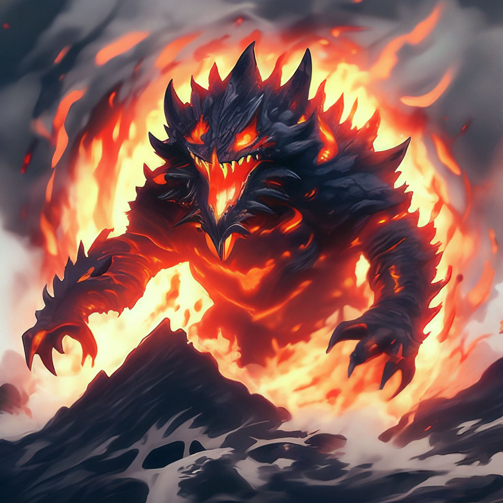 "Lava monster in a volcano" — image created in Shedevrum