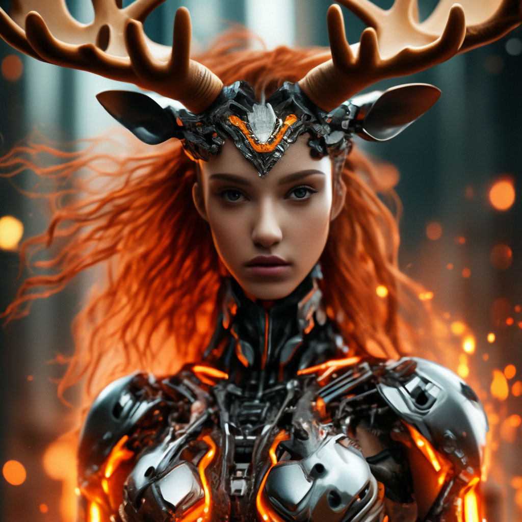 "Cyborg moose girl, hyper realistic,strong,beautiful,realistic, made of ...
