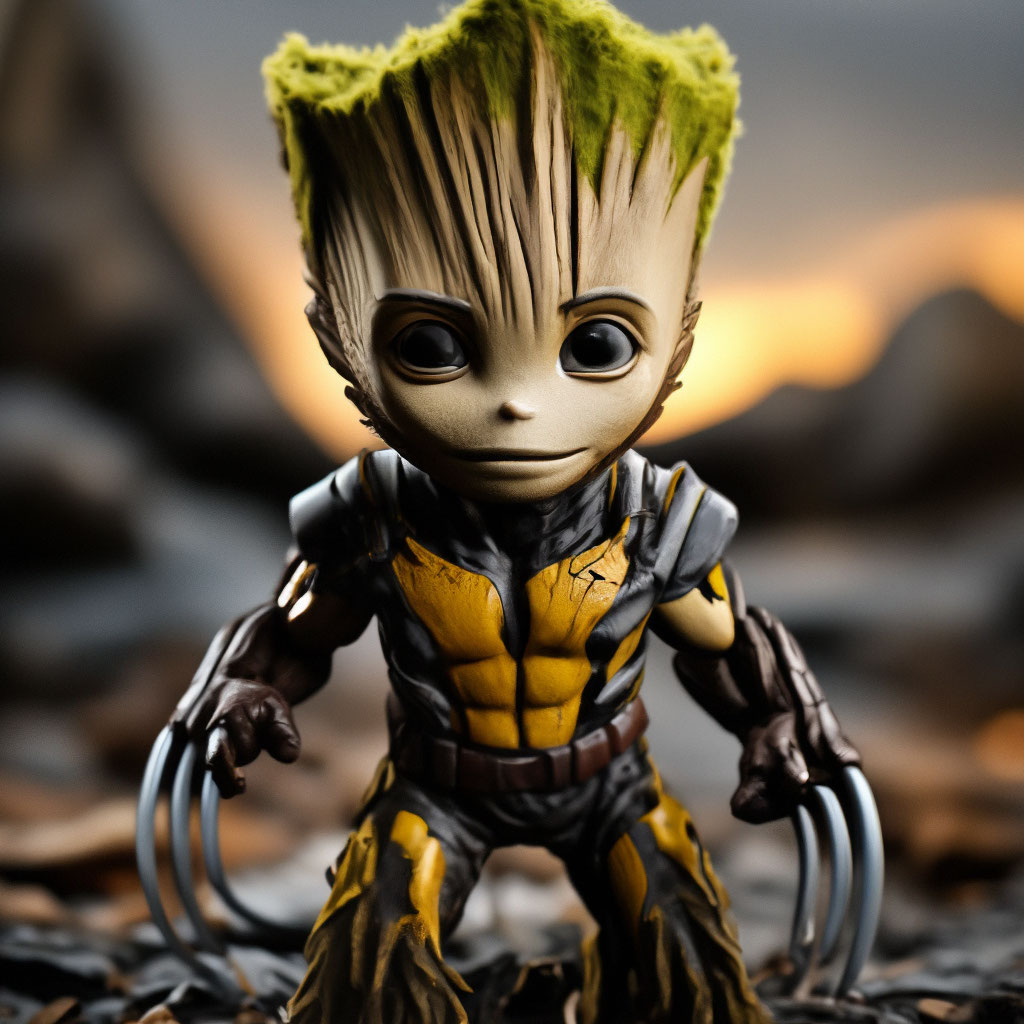 "The Cute Grut, anthropomorphic, in costume "Wolverine", shows claws ...