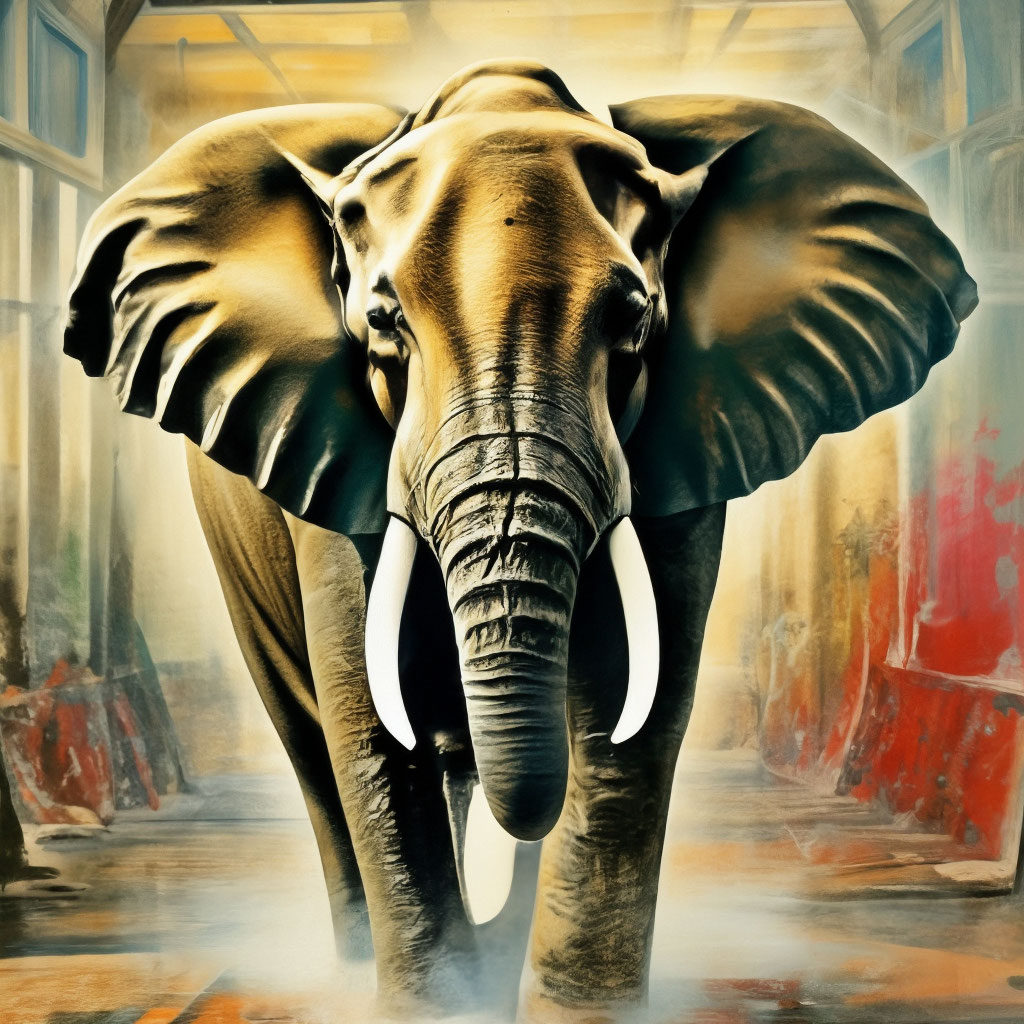 "Elephant in powder paint" — image created in Shedevrum