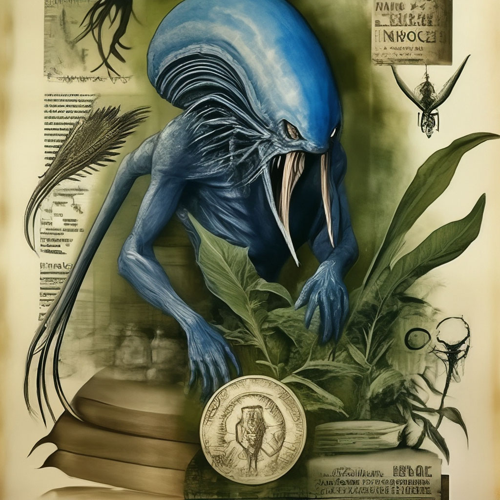"Xenomorph, hrgiger, Illustration to an ancient reference book of ...