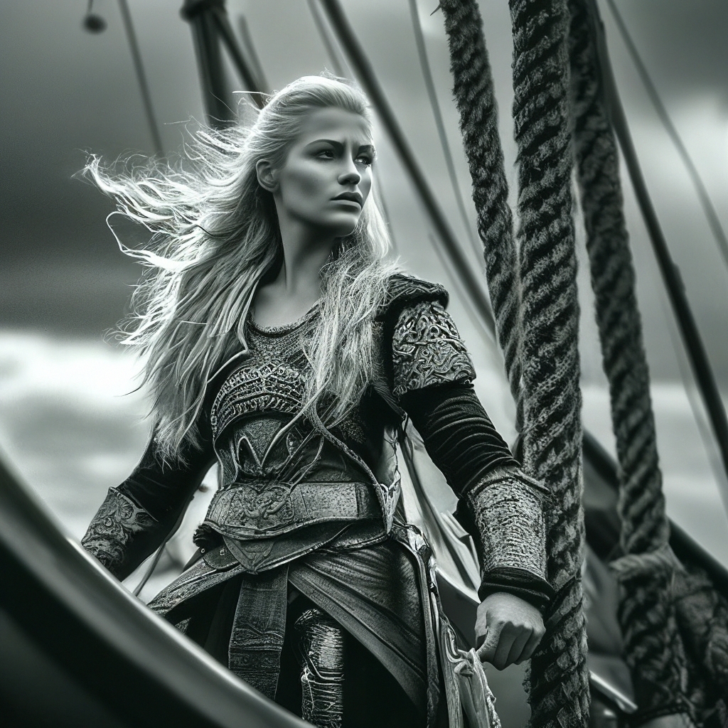 "Mikhail@ru. The world of Valhalla. the stern Viking girl Avor stands ...