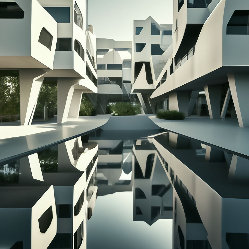 "Streets houses trees shops cities of the future concrete structures ...