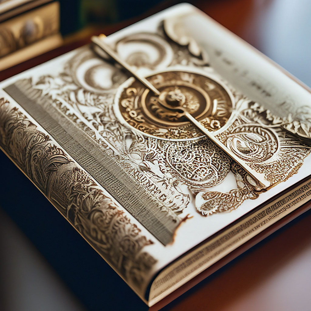 "Beautiful bound book detailing" — image created in Shedevrum