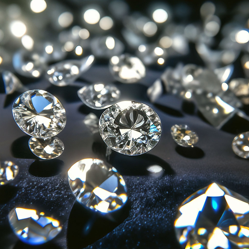 "Super detail scattering of diamonds small and large on black velvet ...