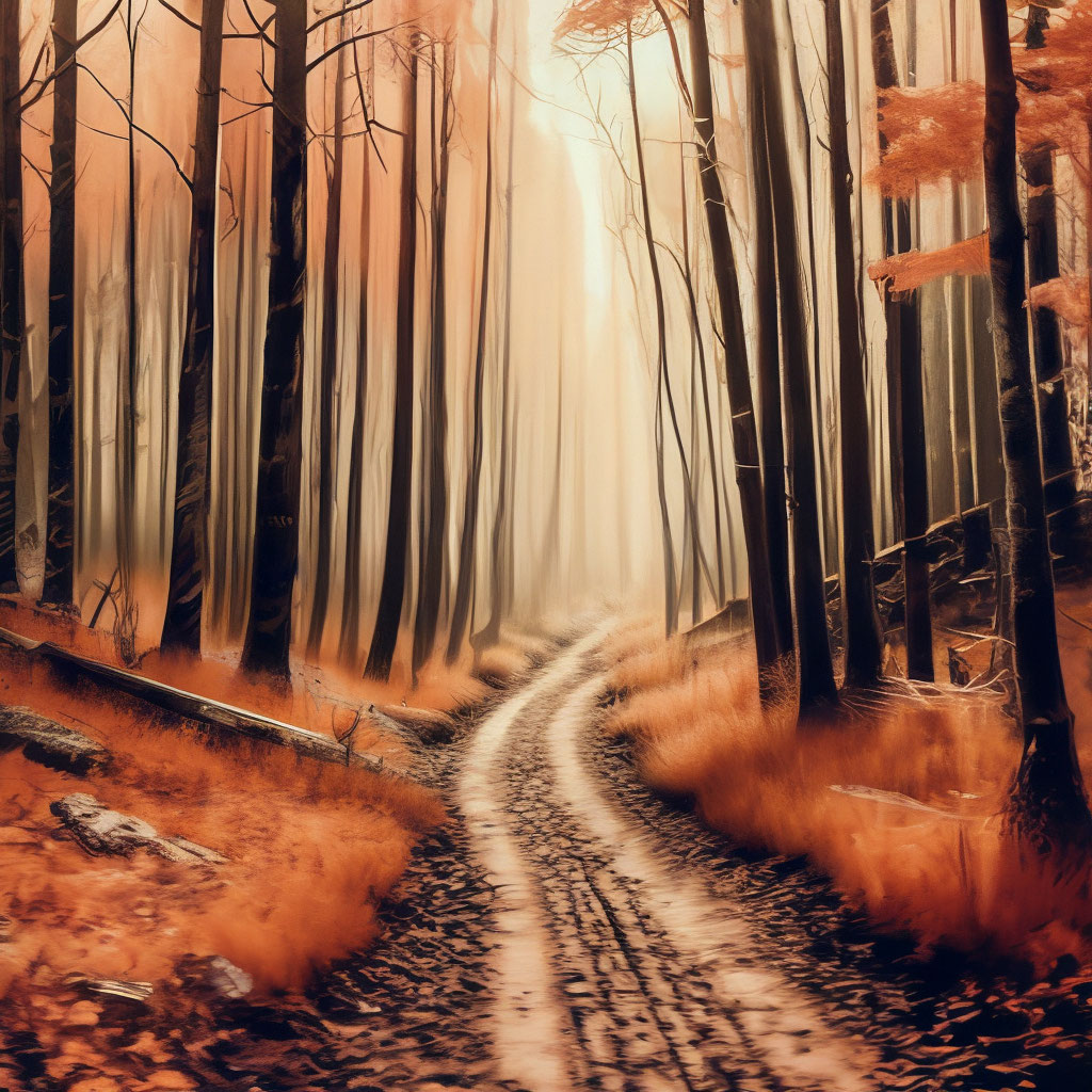 "Forest, path, autumn, realistic" — image created in Shedevrum