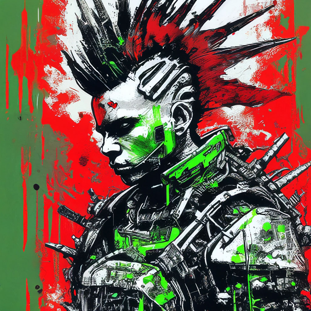 "Rader, fallout concept, scrap metal armor, spikes, mohawk, radiation ...
