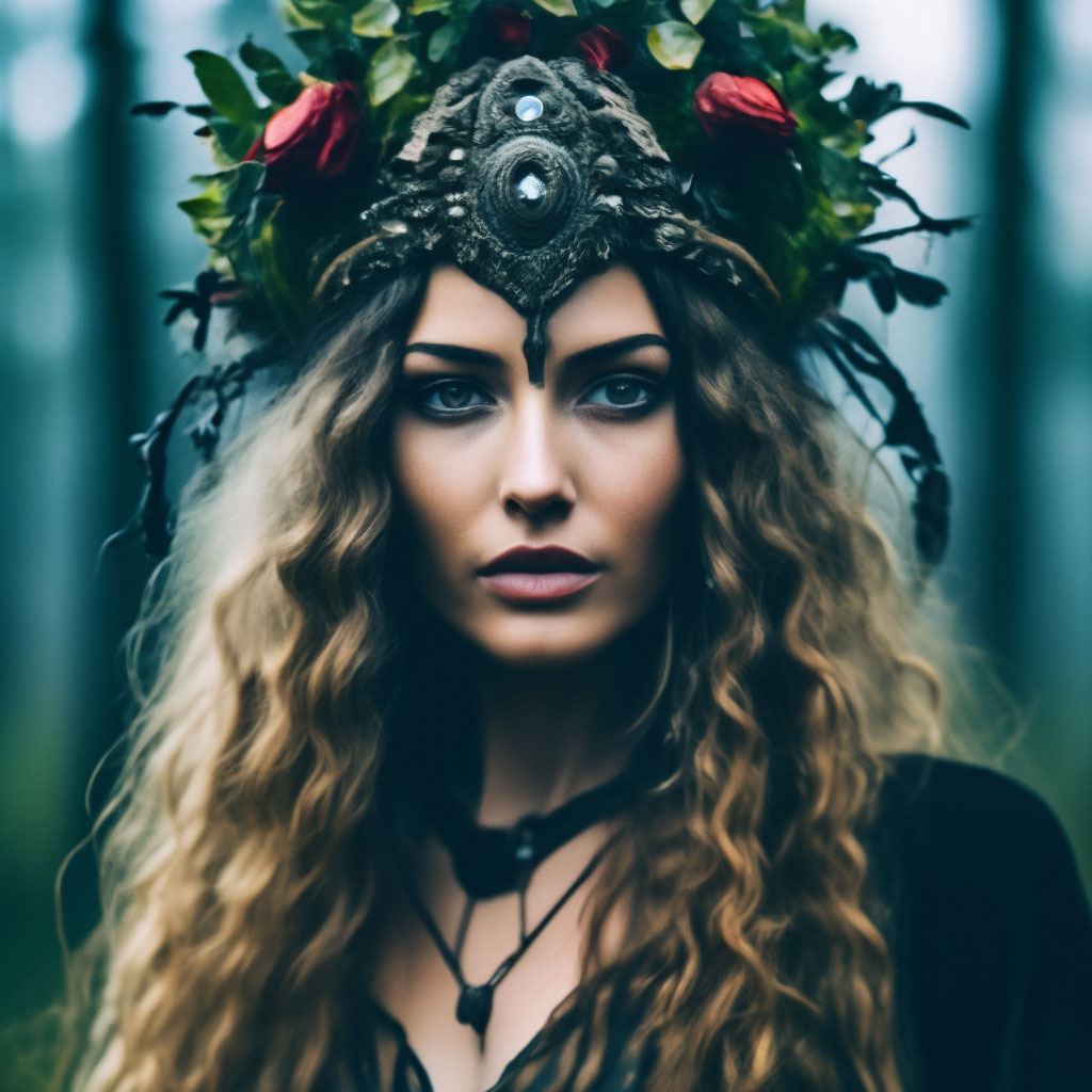 "Portrait of Holga, wide-angle shot of a Gothic pagan woman Wicca in a ...