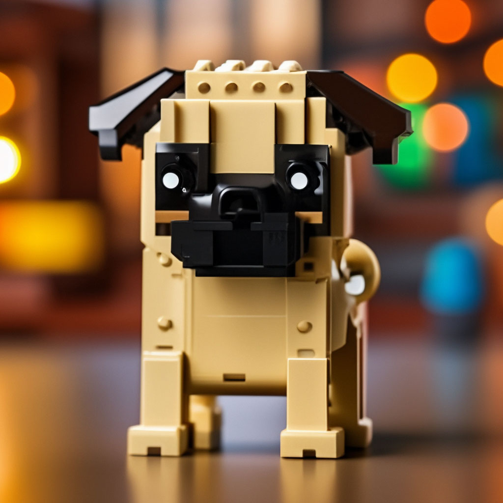 "Pixel pug lego pug cute little , professional photo, 4k, realistic ...