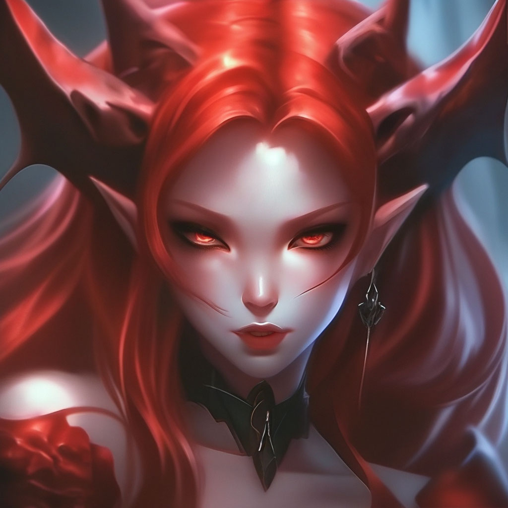 "Red skin demon girl" — image created in Shedevrum