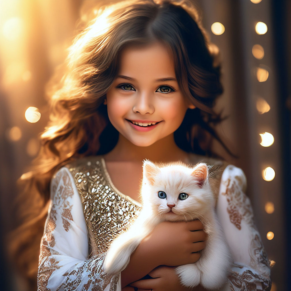 "Child, beautiful, delicate, refined face, shining eyes, tanned skin ...