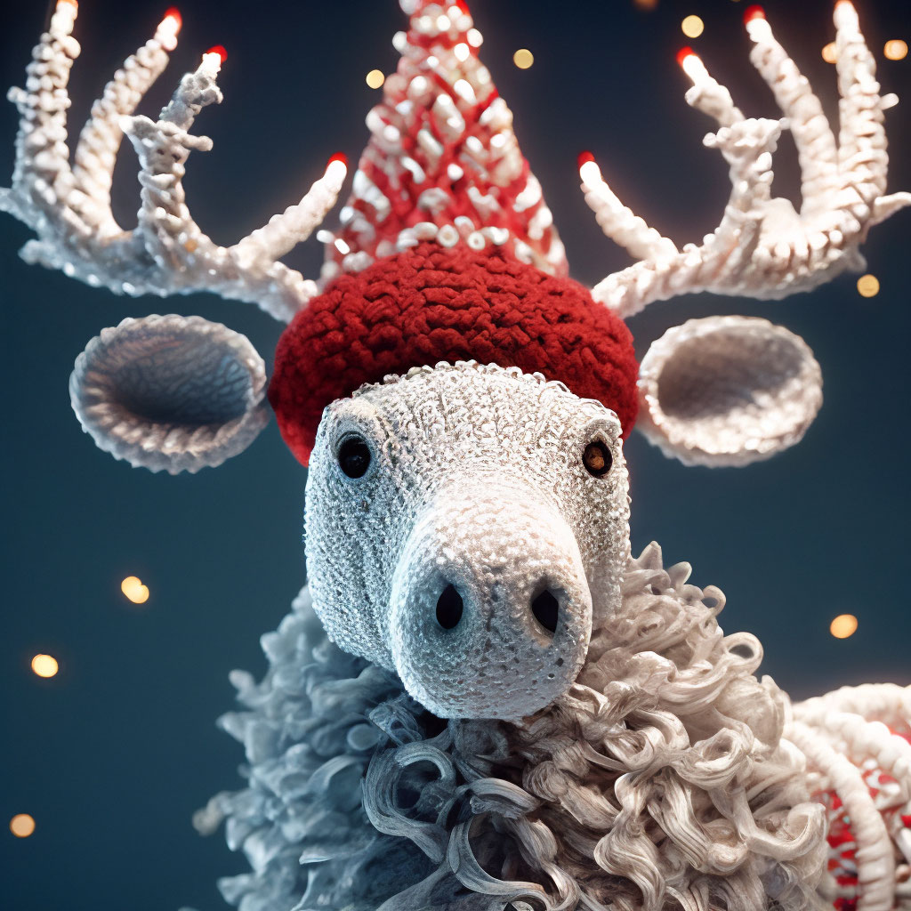 "New Year's moose made of fractal crochet, Santa Claus hat, horns made ...