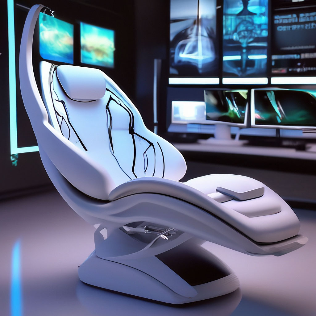 "Cyber chair of the future with monitors, high quality" — image created ...