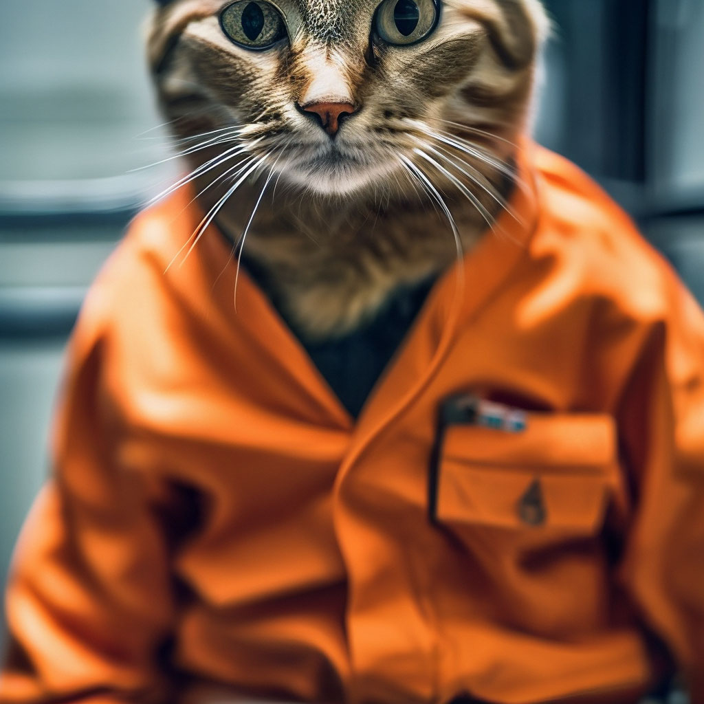 "A humanoid havana brown cat wearing inmate orange jumpsuit outfit in ...