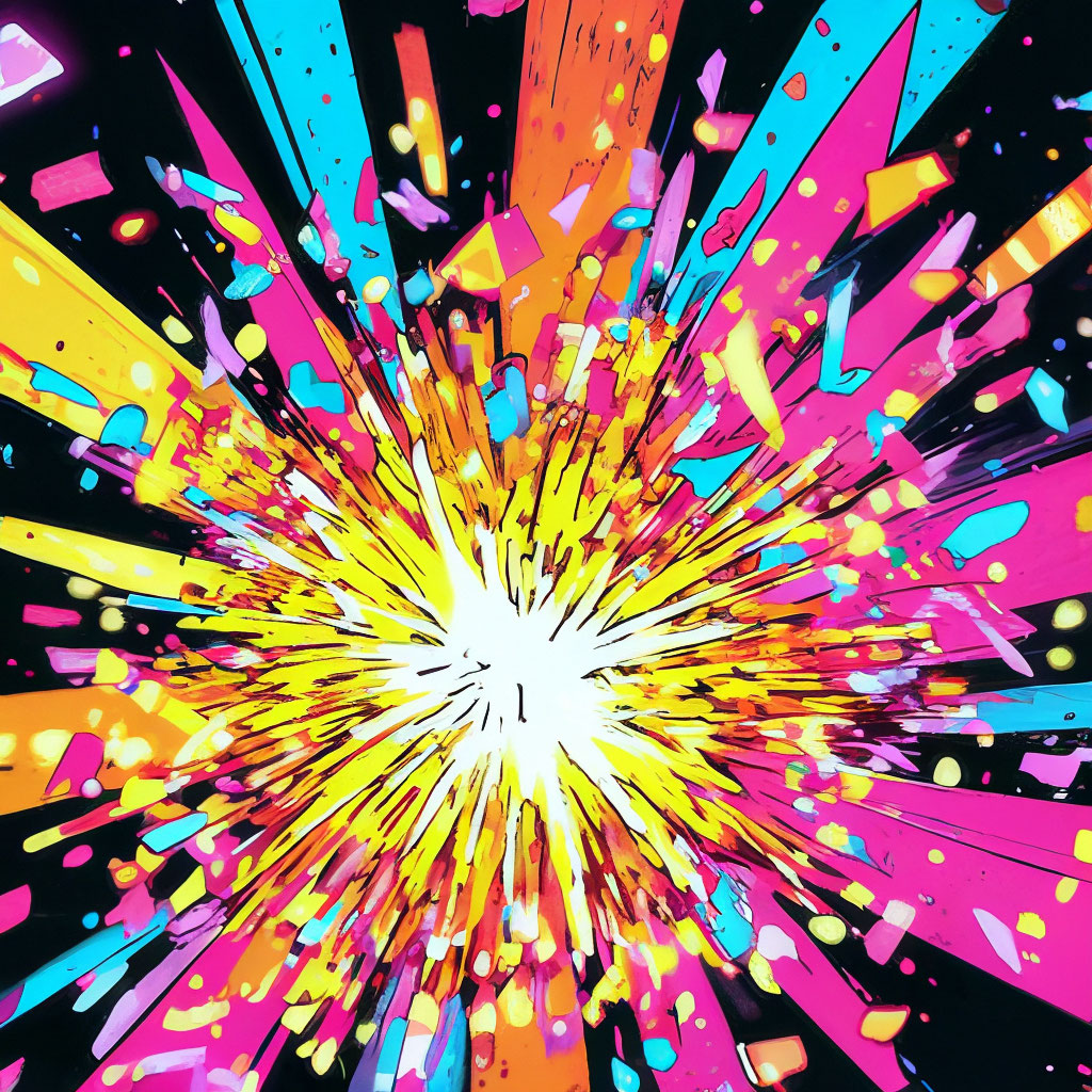 "Explosion of a confetti firecracker comic art" — image created in ...