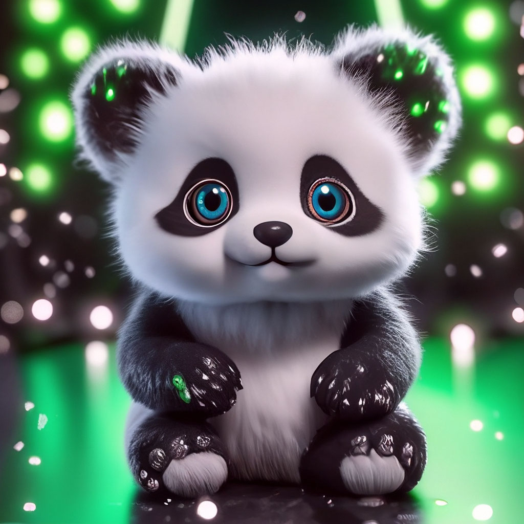 "Fluffy, cute panda,anime style, hyperrealism, high detail,white, black ...