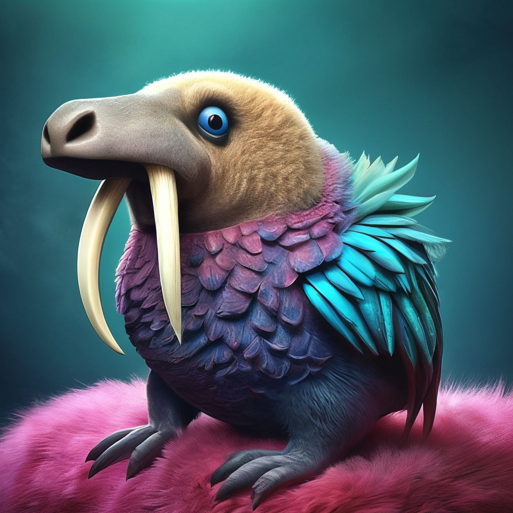 "Creep funny bug-eyed crazy walrus hummingbird, tusks, sitting, side ...