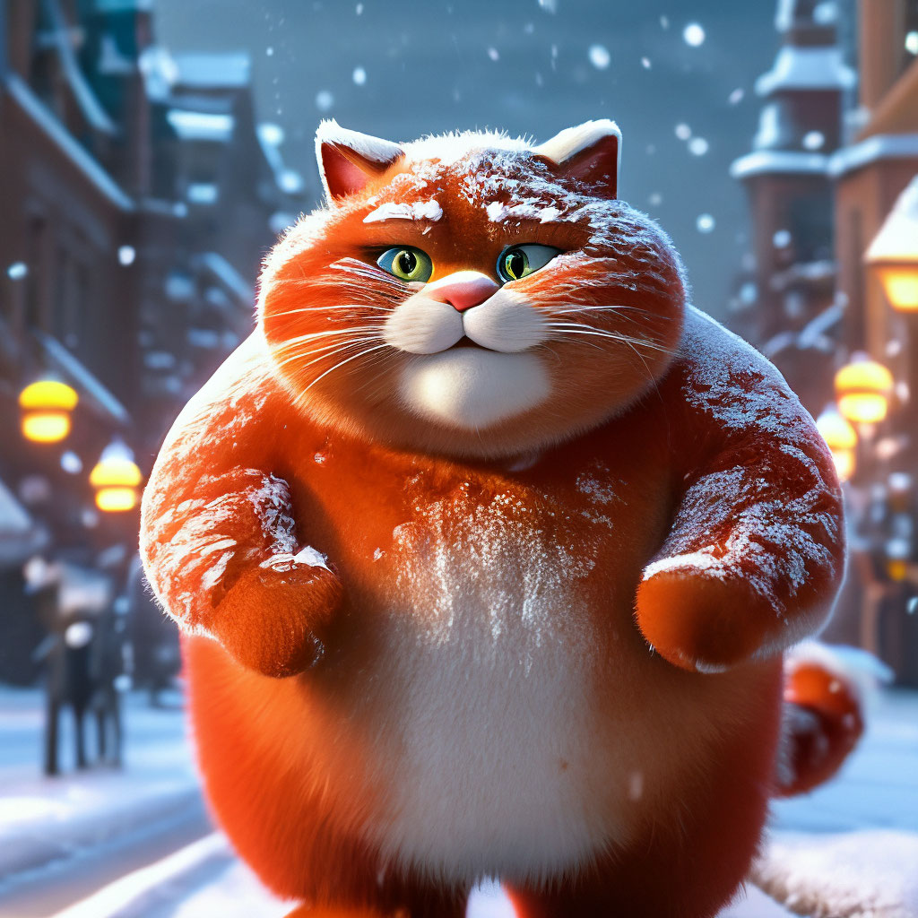 "A very fat red cat from a cartoon about Shrek, big eyes, fluffy ...