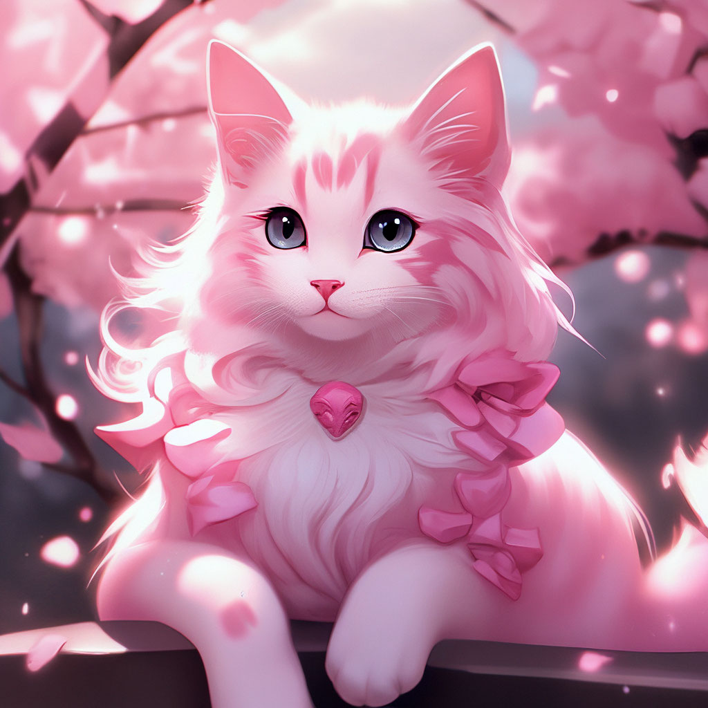 "Elegant pink cat anime" — image created in Shedevrum