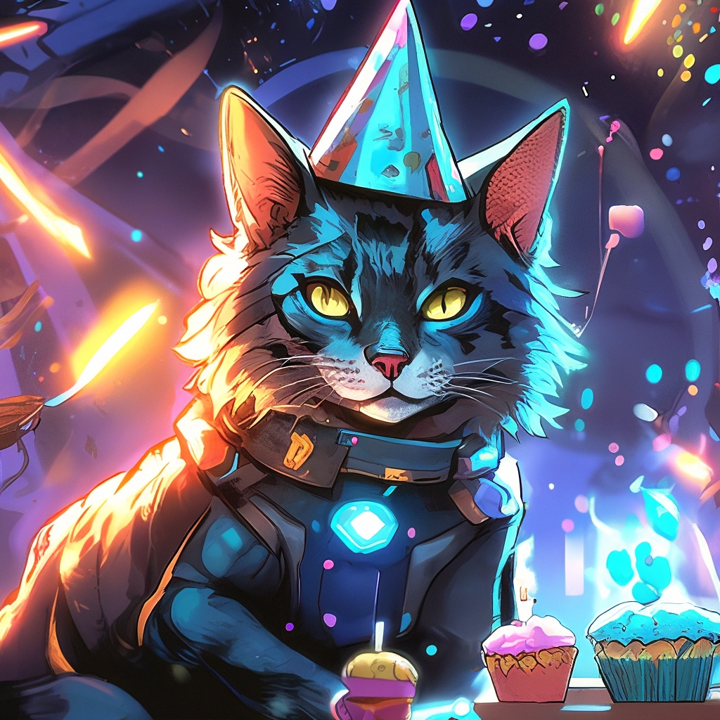 "Birthday of a half-breed cat" — image created in Shedevrum