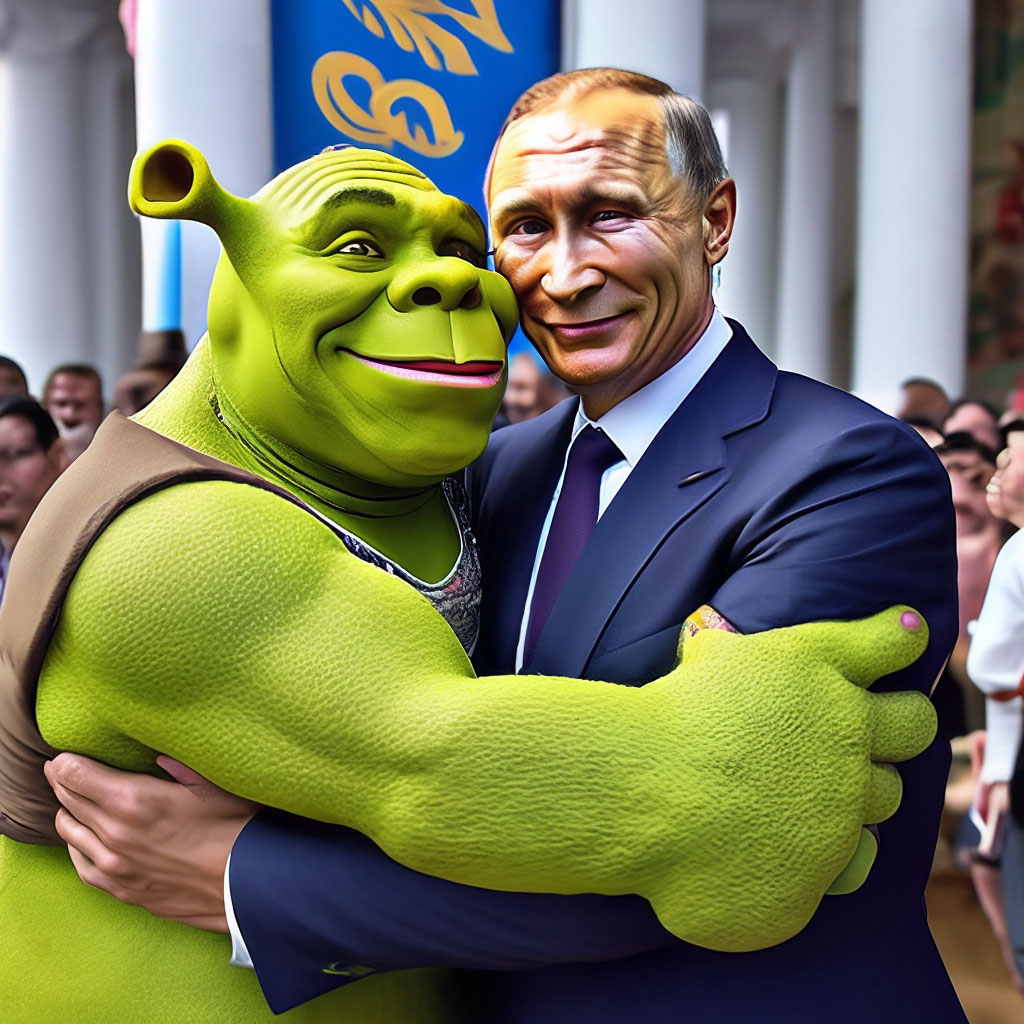 "The head of the Russian Federation hugs Shrek" — image created in ...