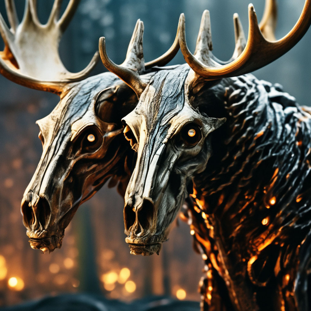 "Two-headed nightmare moose, only half of the muzzle, visible tongues ...
