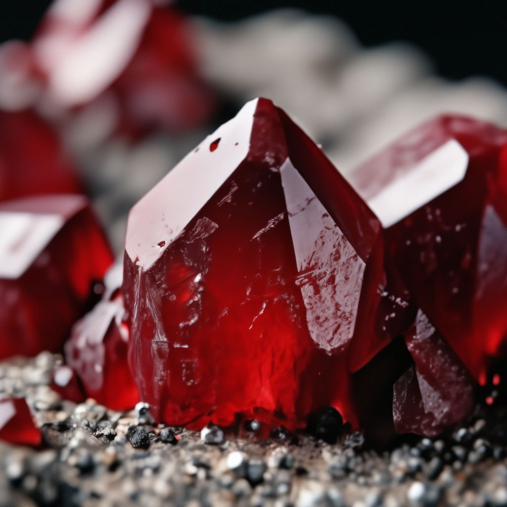 "Cinnabar crystals with mercury droplets in cracks, hyperrealistic and ...