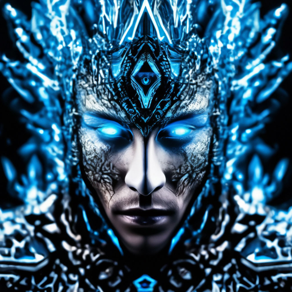 "The King of Ice filigree symbiosis blackout acid blue glow decay ...