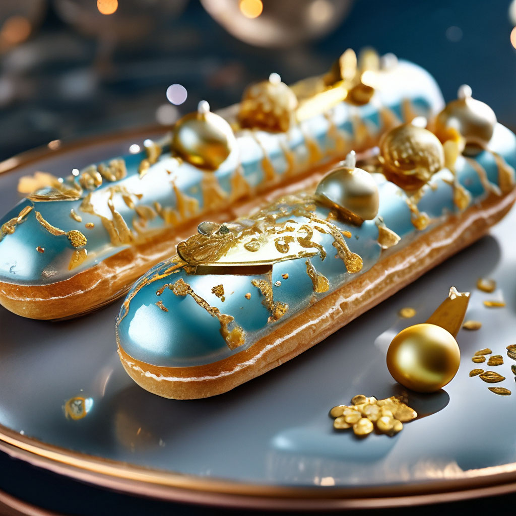 "Christmas eclairs on a futuristic platter! in mother-of-pearl powder ...