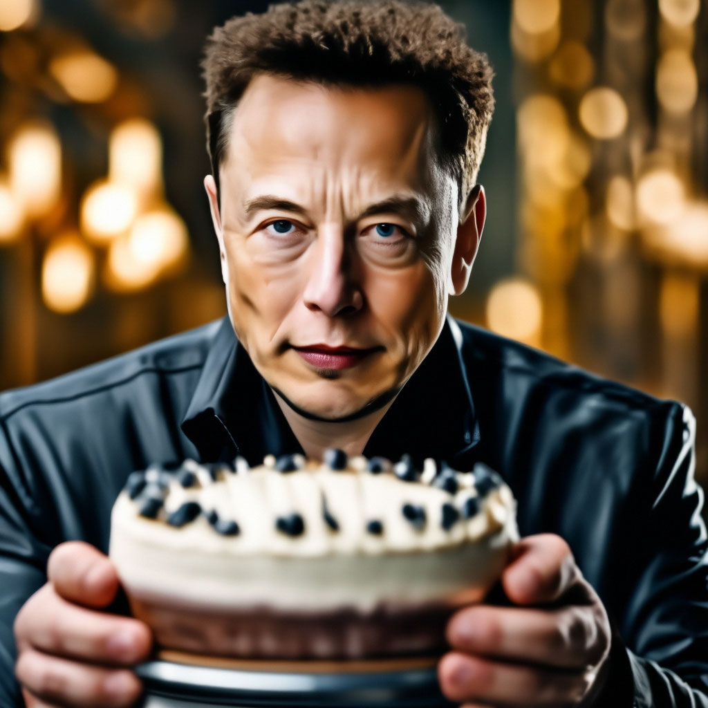 "Elon Musk eats cake, aesthetically pleasing, beautiful,super detail ...